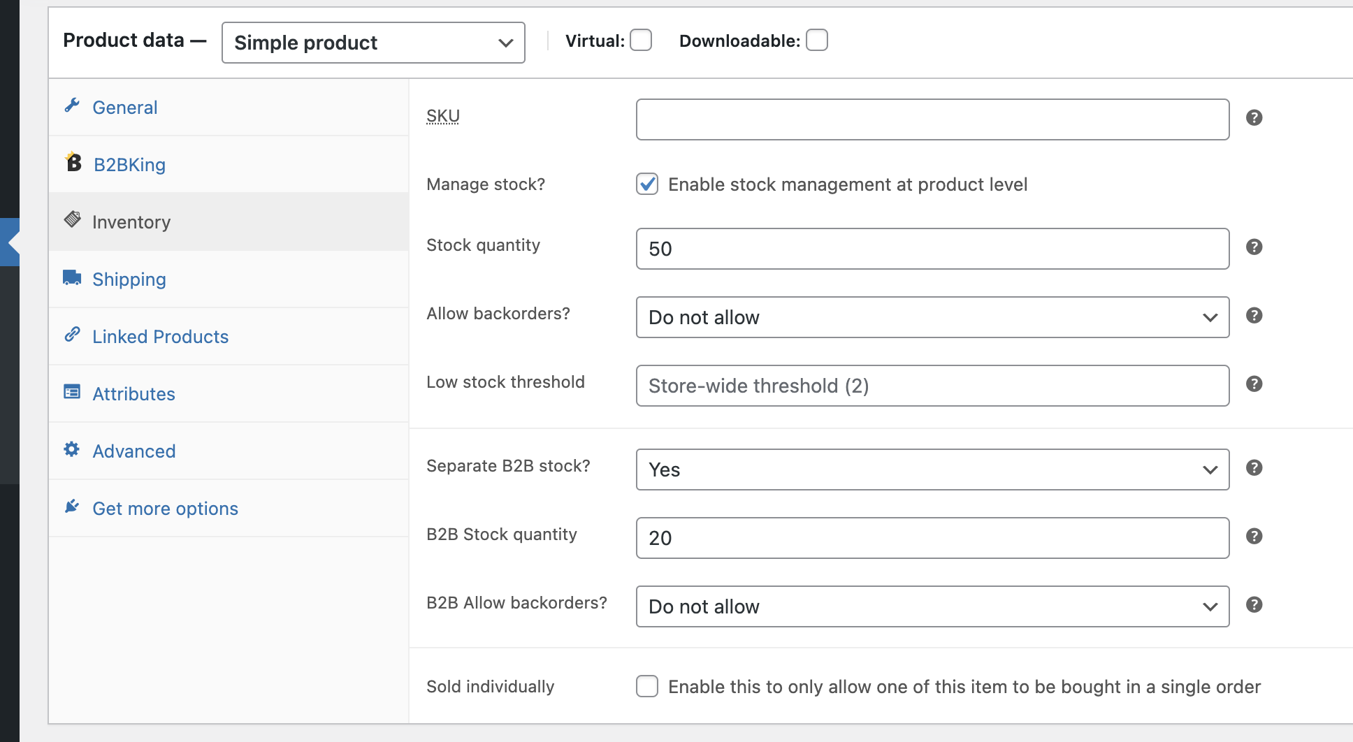 Separate Stock for B2B & B2C Customers - Different Inventory - B2BKing
