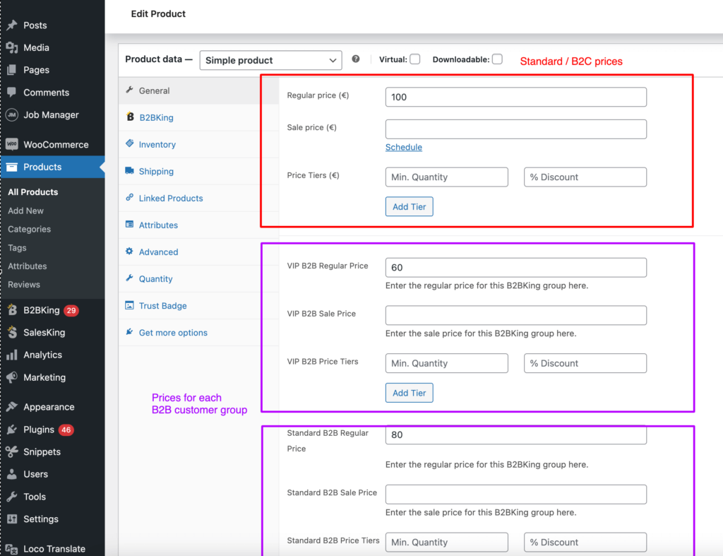 Set different prices for different users / groups - B2BKing