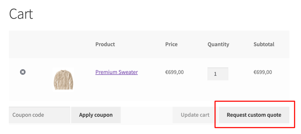"Request a Custom Quote" Cart Button - B2BKing
