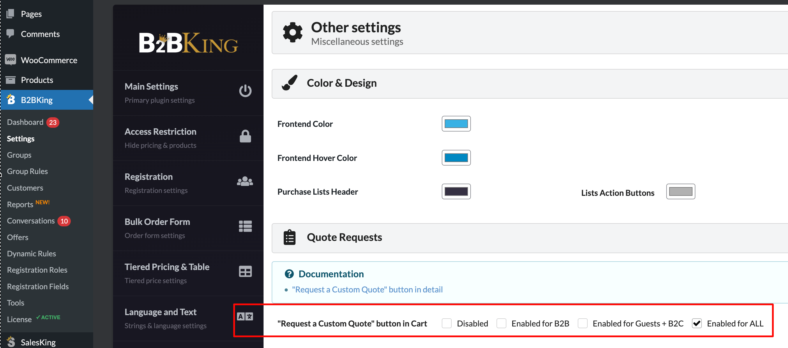 "Request a Custom Quote" Cart Button - B2BKing